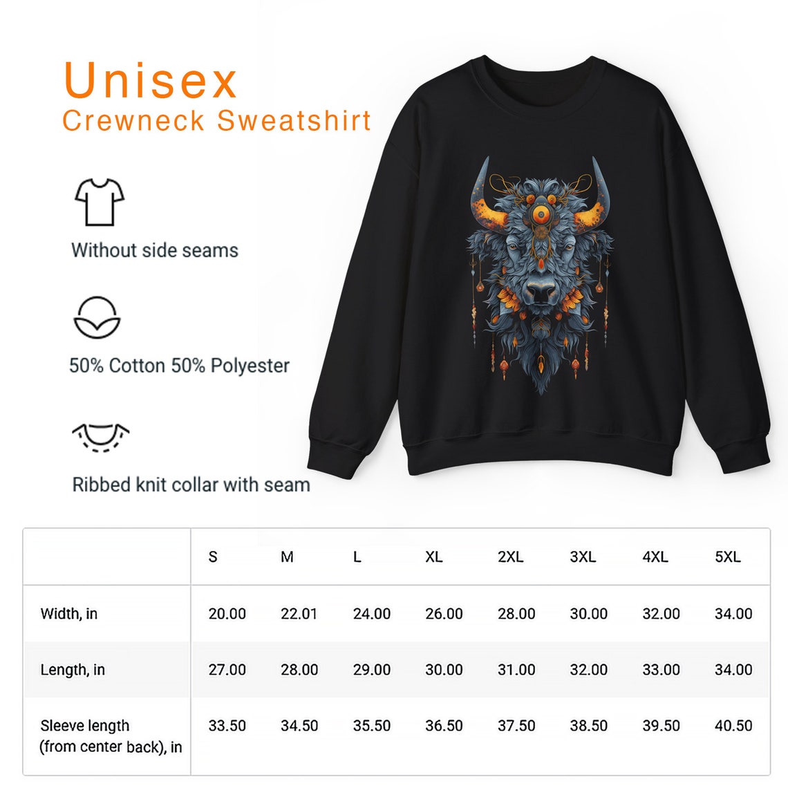 Buffalo Sweatshirt, Bison Spirit Animal Totem Sweater, Shamanic Power ...