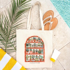 Cactus Cotton Tote Bag, Cactus Plants Pots Botanical Boho Canvas ...
