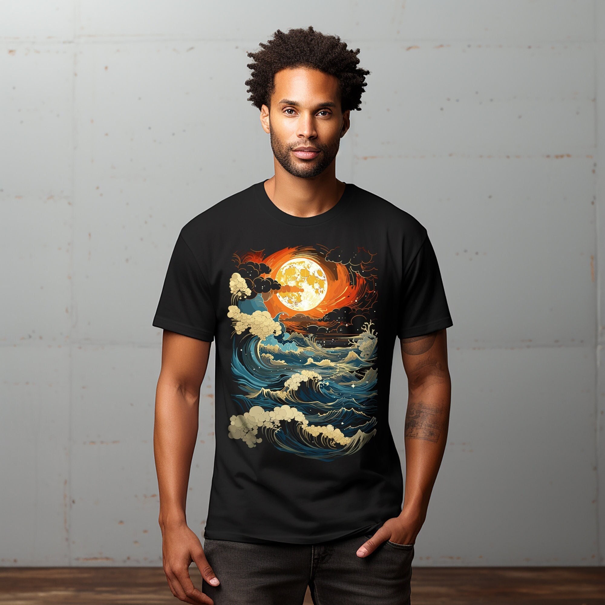 Full Moon Ritual Tshirt, Great Wave Shirt, Tidal Force Shirt, Full Moon ...