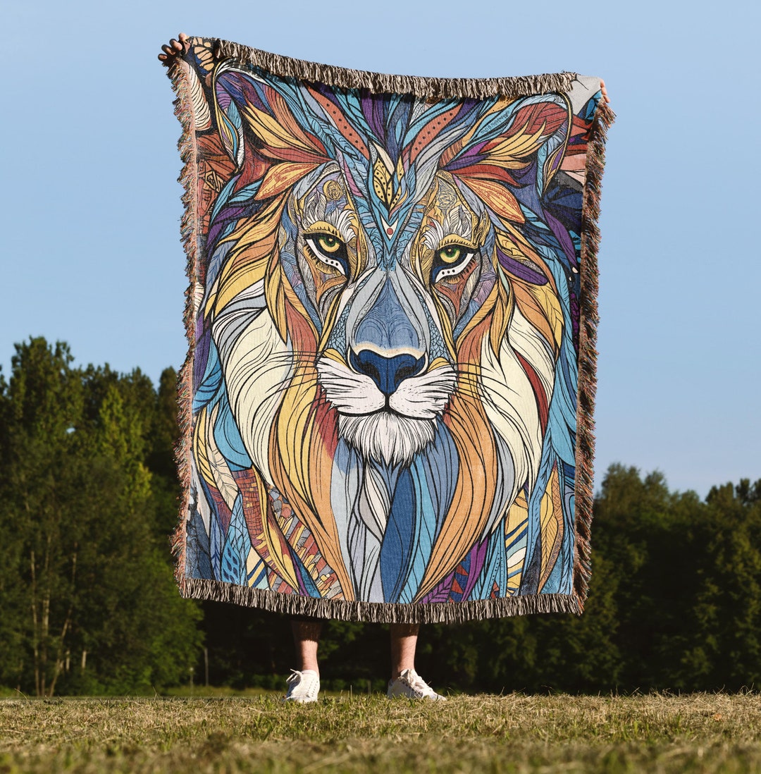 Lion Woven Blanket Cotton Throw Eclectic Leo Zodiac Bohemian Tapestry ...