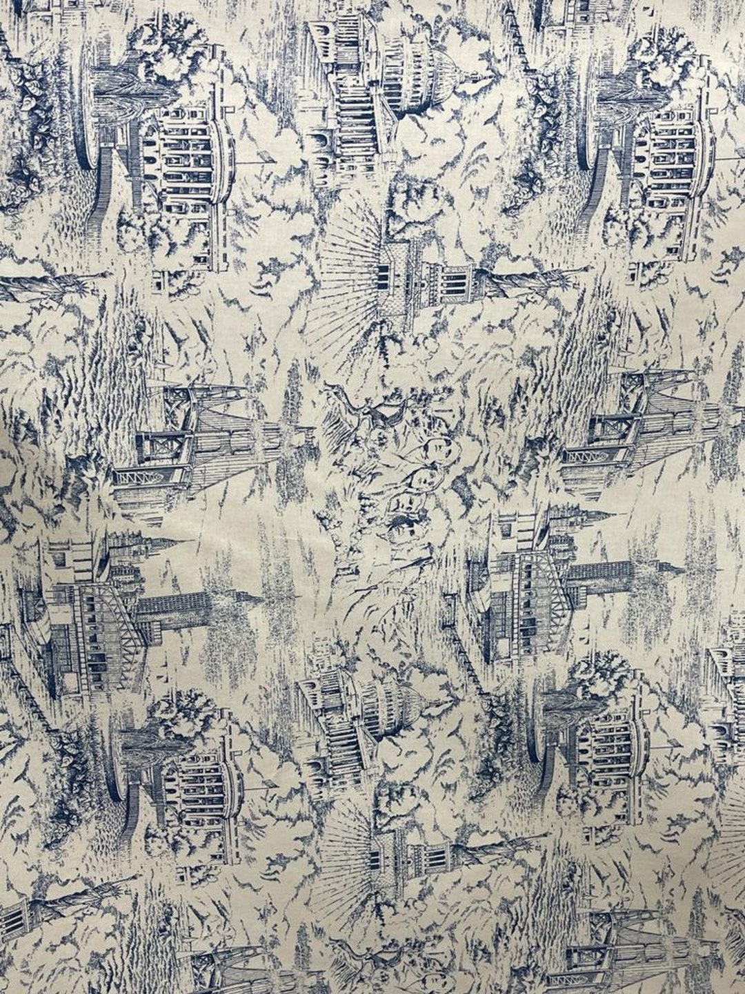 NAVY BLUE WHITE Toile Usa Fabric - Etsy
