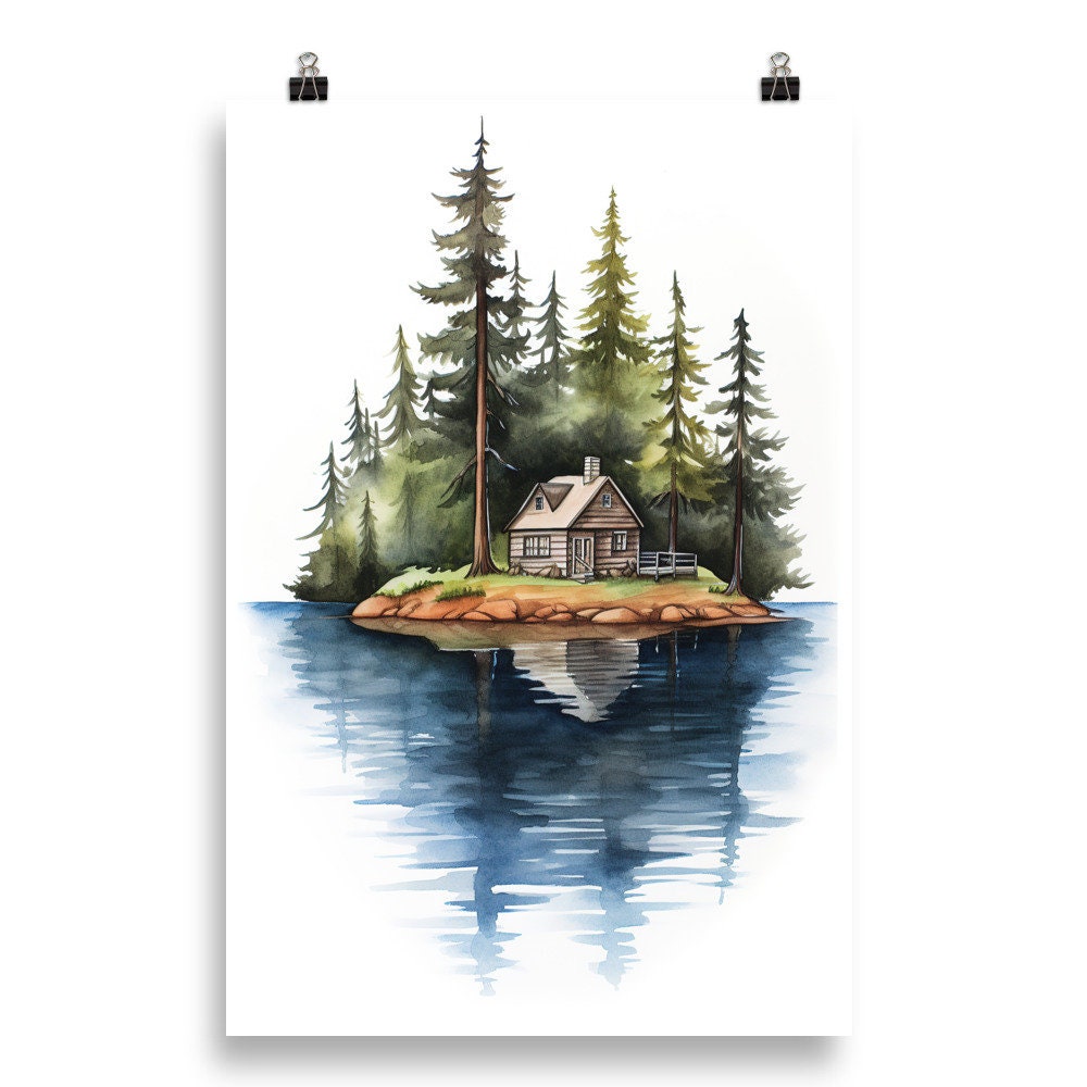 Cabin in the Woods Watercolor Cabin, Cabin Print, Neutral Colors ...