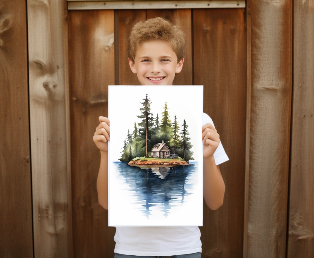Cabin in the Woods Watercolor Cabin, Cabin Print, Neutral Colors ...