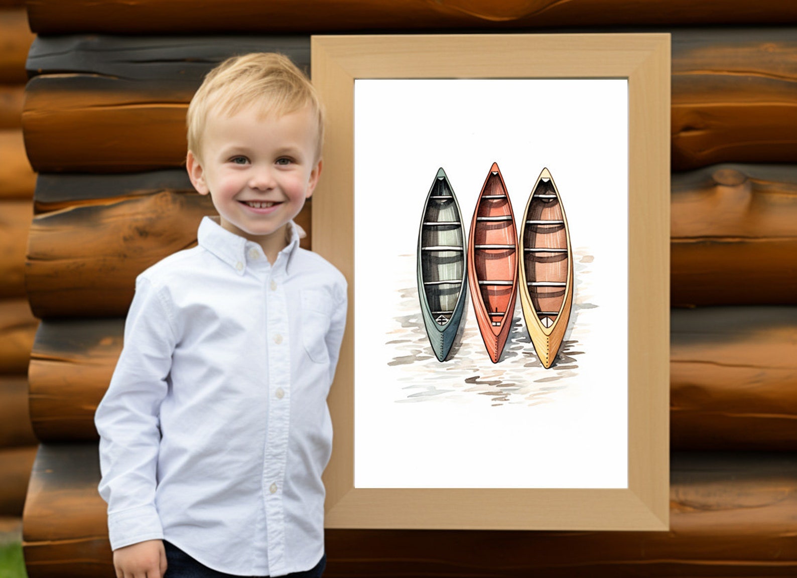 Colorful Canoes by the Shore Colorful Canoes, Watercolor Print, Canoe ...