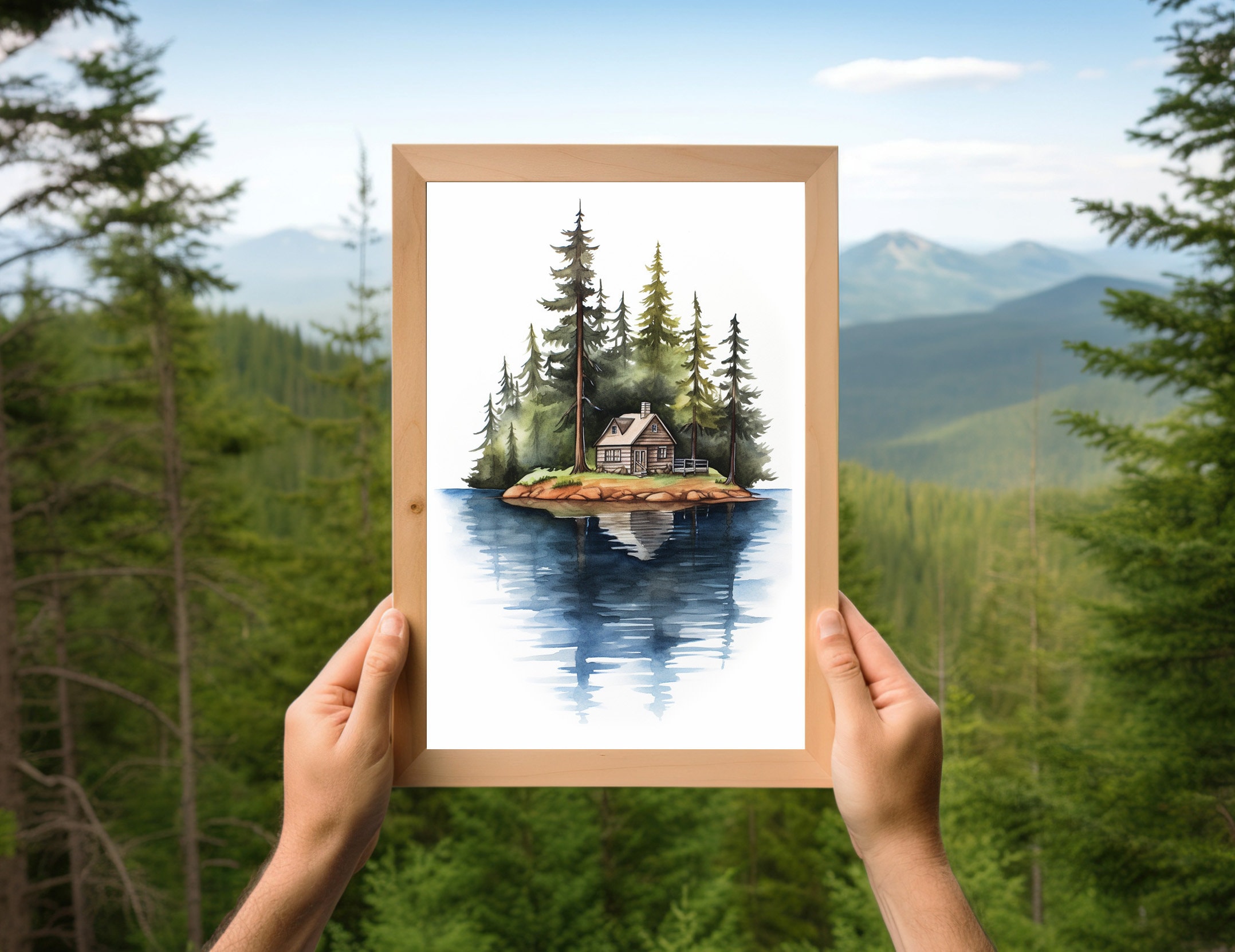 Cabin in the Woods Watercolor Cabin, Cabin Print, Neutral Colors ...