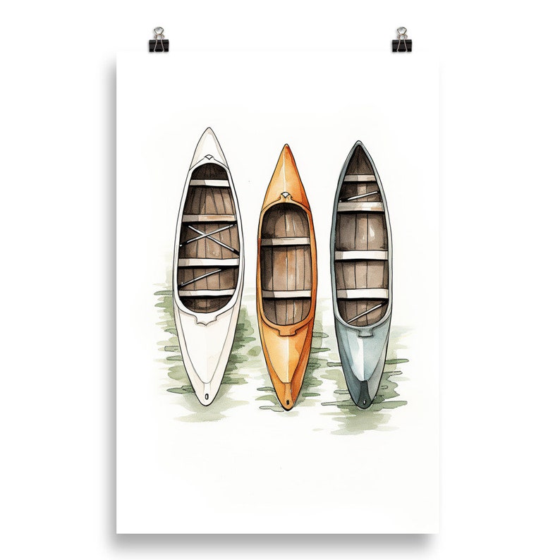 Three Canoes - Watercolor Print, Watercolor Canoe Art, Kayak Art Print ...