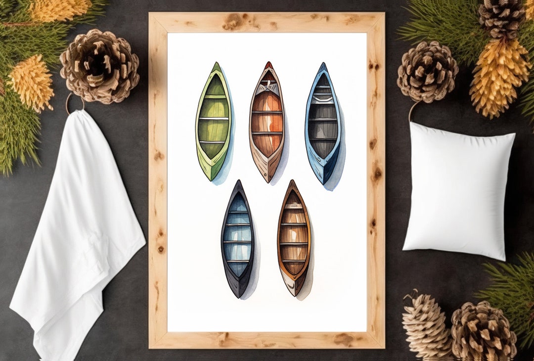 Artistic Canoe Watercolor - Watercolor Print, Simple Color Design, Lake ...