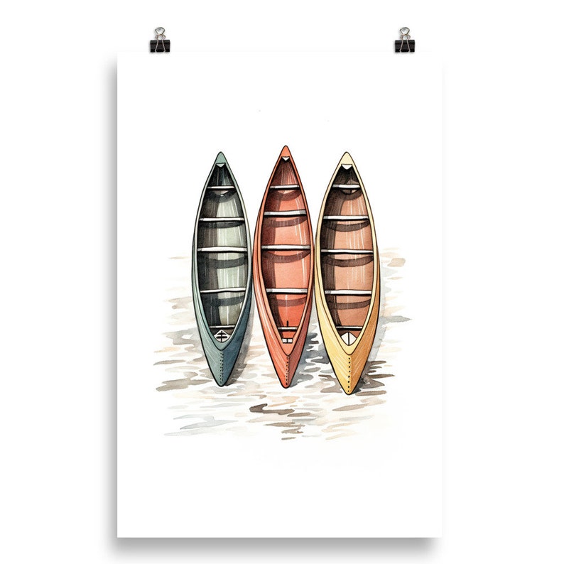 Colorful Canoes by the Shore Colorful Canoes, Watercolor Print, Canoe ...