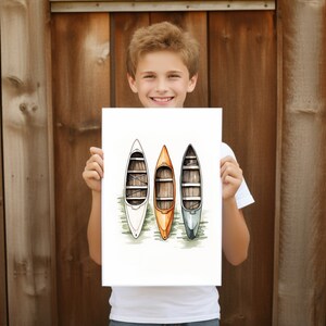 Three Canoes - Watercolor Print, Watercolor Canoe Art, Kayak Art Print ...