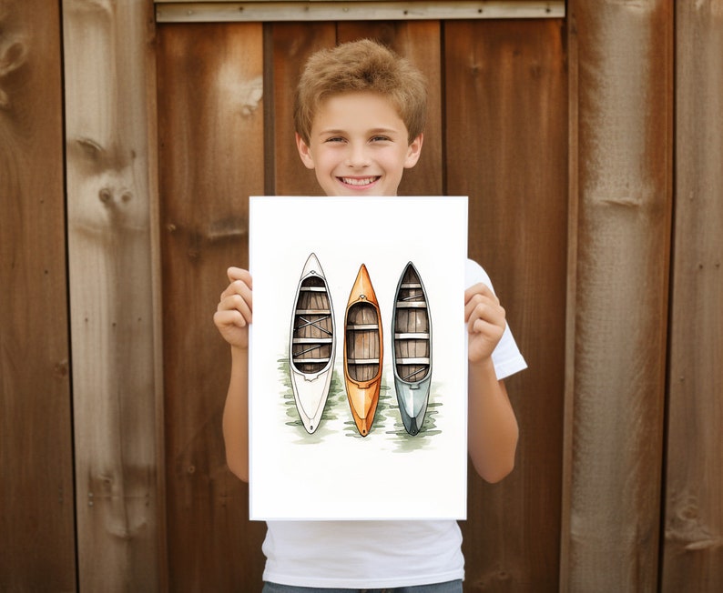 Three Canoes - Watercolor Print, Watercolor Canoe Art, Kayak Art Print ...