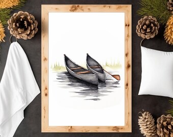 Colorful Canoes by the Shore Colorful Canoes, Watercolor Print, Canoe ...