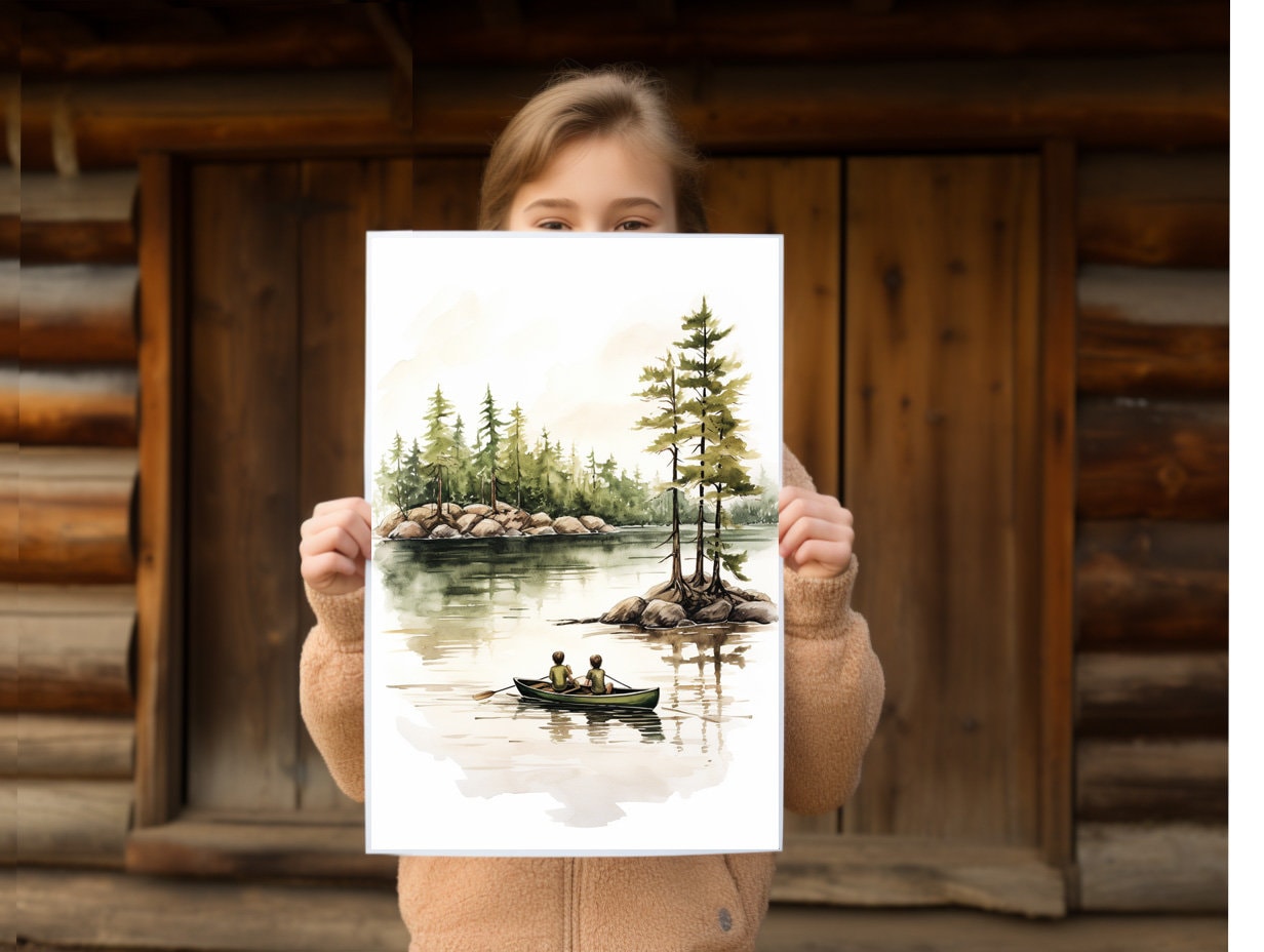 Adventure Canoe Art Print Storybook Wall Art, Lake Life, Neutral Colors ...