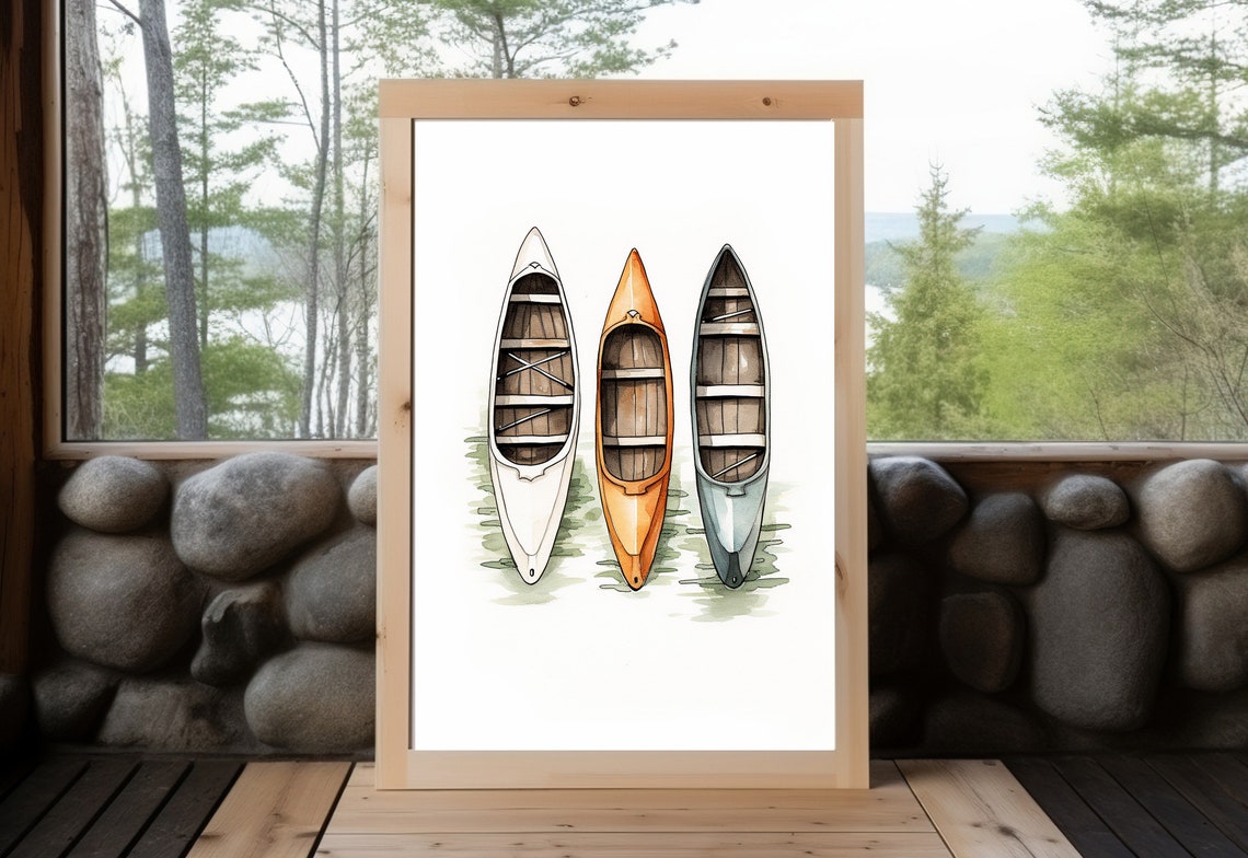 Three Canoes Watercolor Print Watercolor Canoe Art Kayak - Etsy