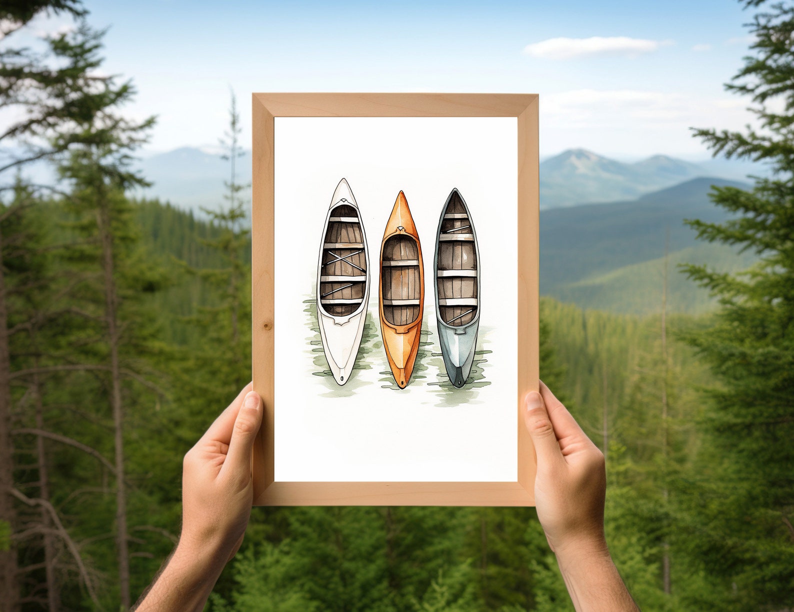 Three Canoes - Watercolor Print, Watercolor Canoe Art, Kayak Art Print ...