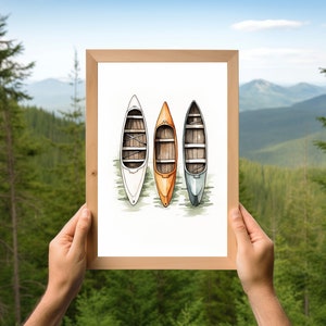 Three Canoes - Watercolor Print, Watercolor Canoe Art, Kayak Art Print ...