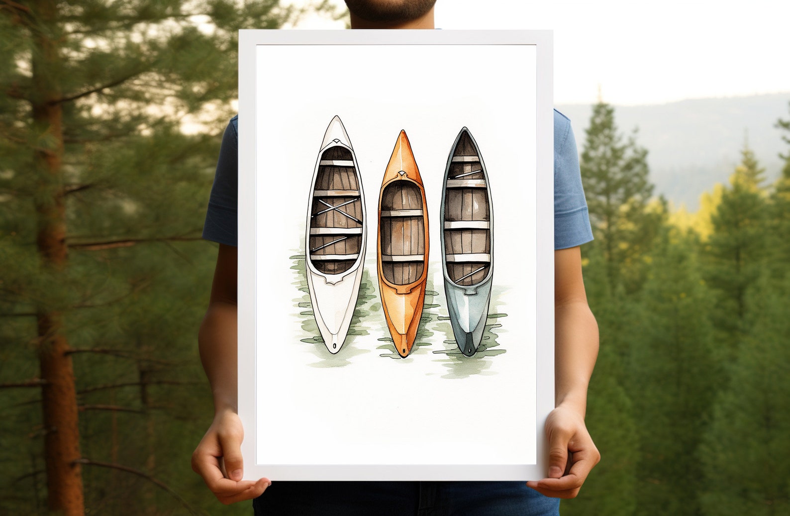 Three Canoes - Watercolor Print, Watercolor Canoe Art, Kayak Art Print ...