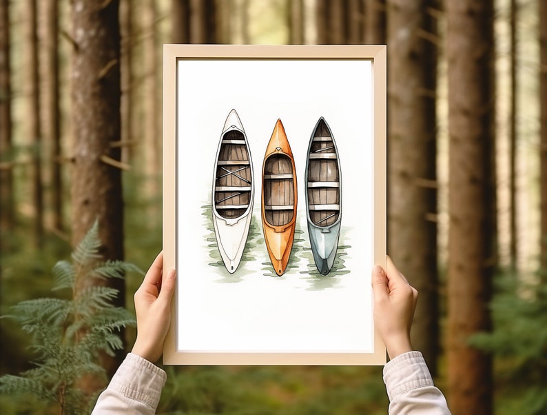 Three Canoes - Watercolor Print, Watercolor Canoe Art, Kayak Art Print ...