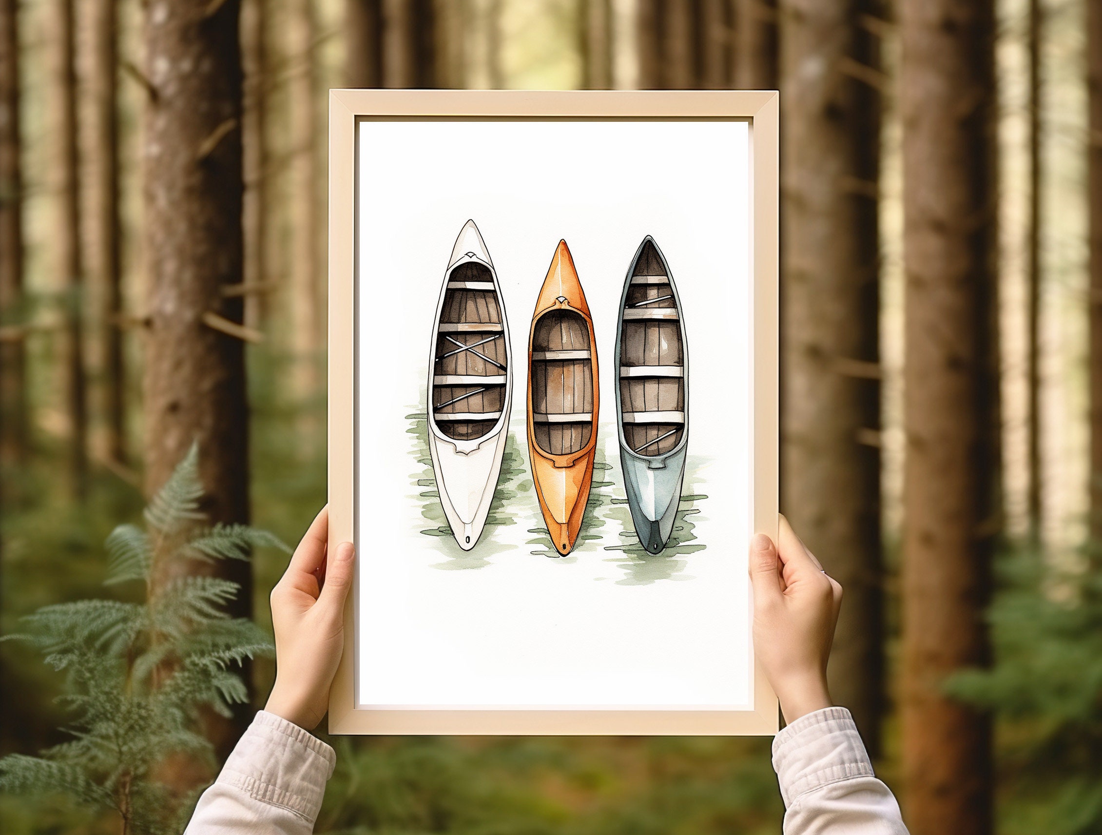 Three Canoes Watercolor Print Watercolor Canoe Art Kayak - Etsy