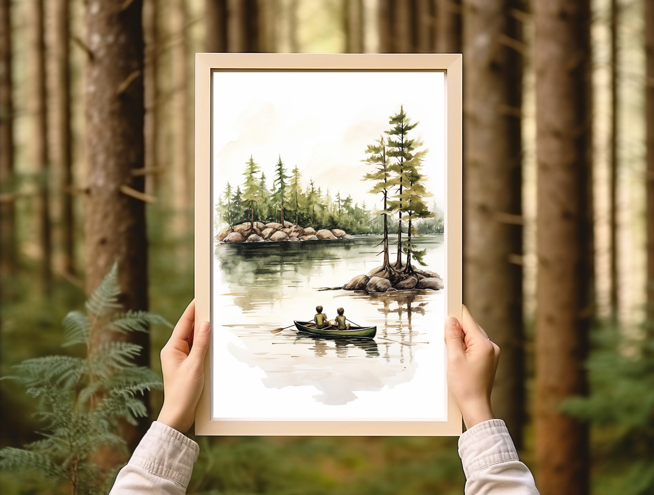 Adventure Canoe Art Print Storybook Wall Art, Lake Life, Neutral Colors ...