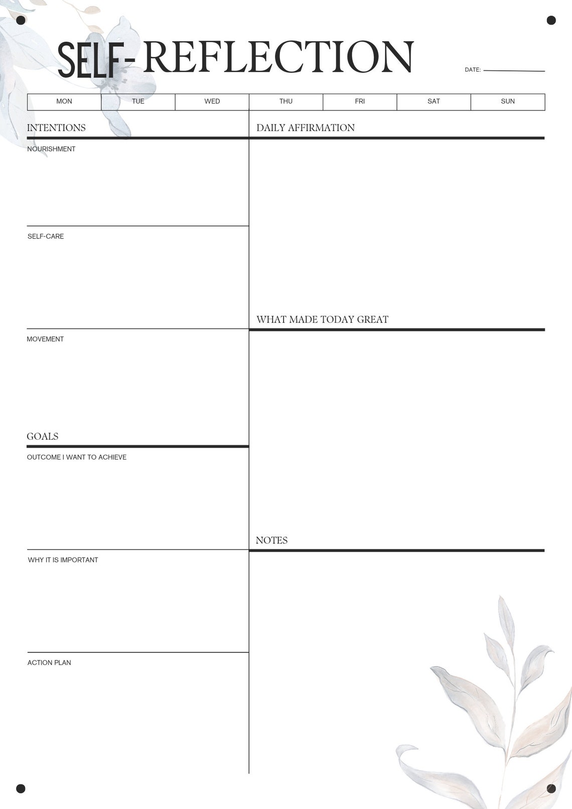 Daily Self Reflection Printable Journal Instant Download Daily Self ...