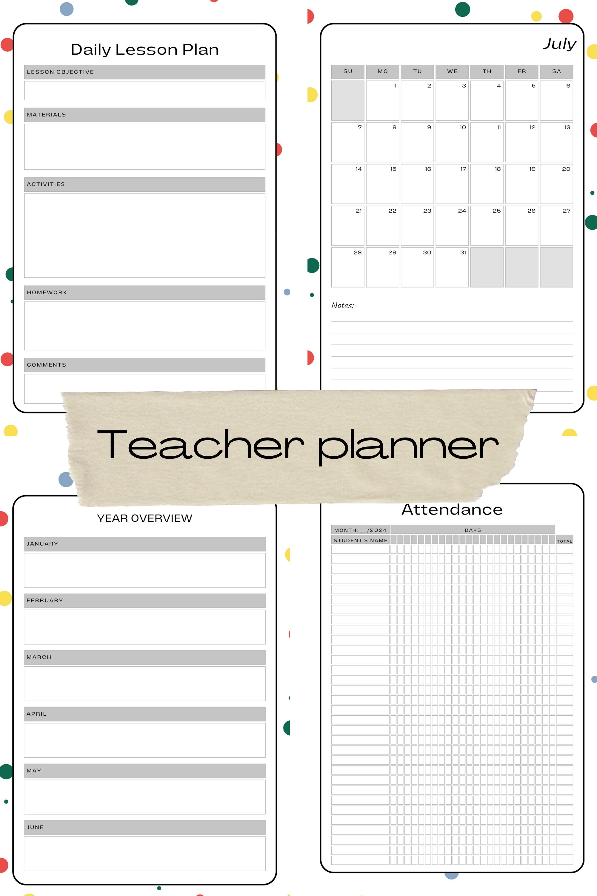 Printable Instant Download Teacher Year Planner for Teachers Teacher ...