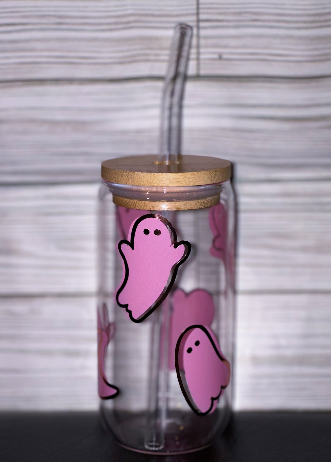 Pink Ghost Overlapping Bamboo Glass Cup - Etsy