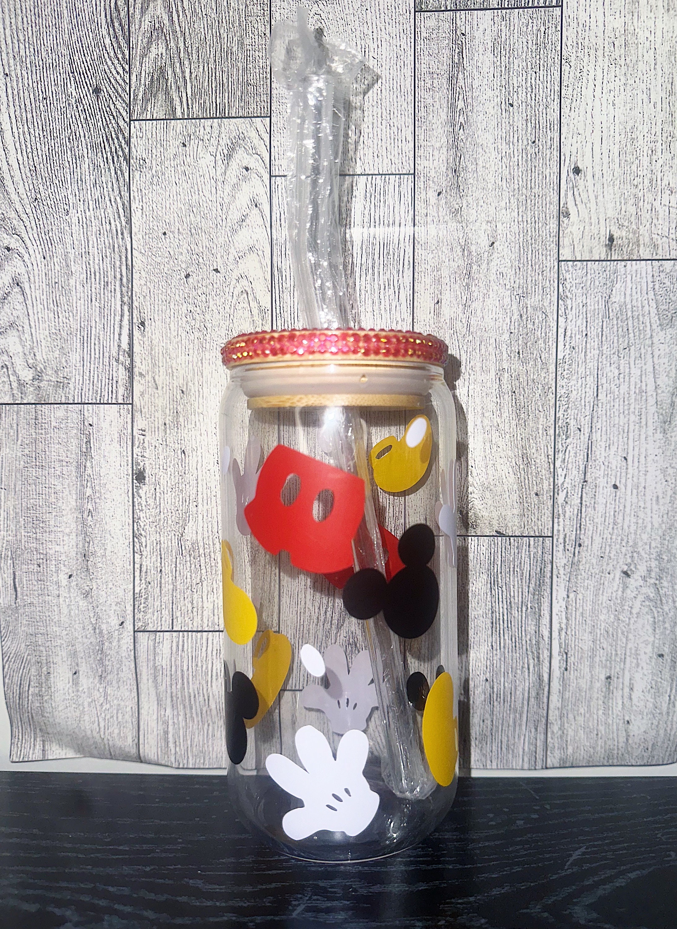 Mickey Mouse Glass Cup ( Rhinestone Lid NOT Included, Buy Separately ...