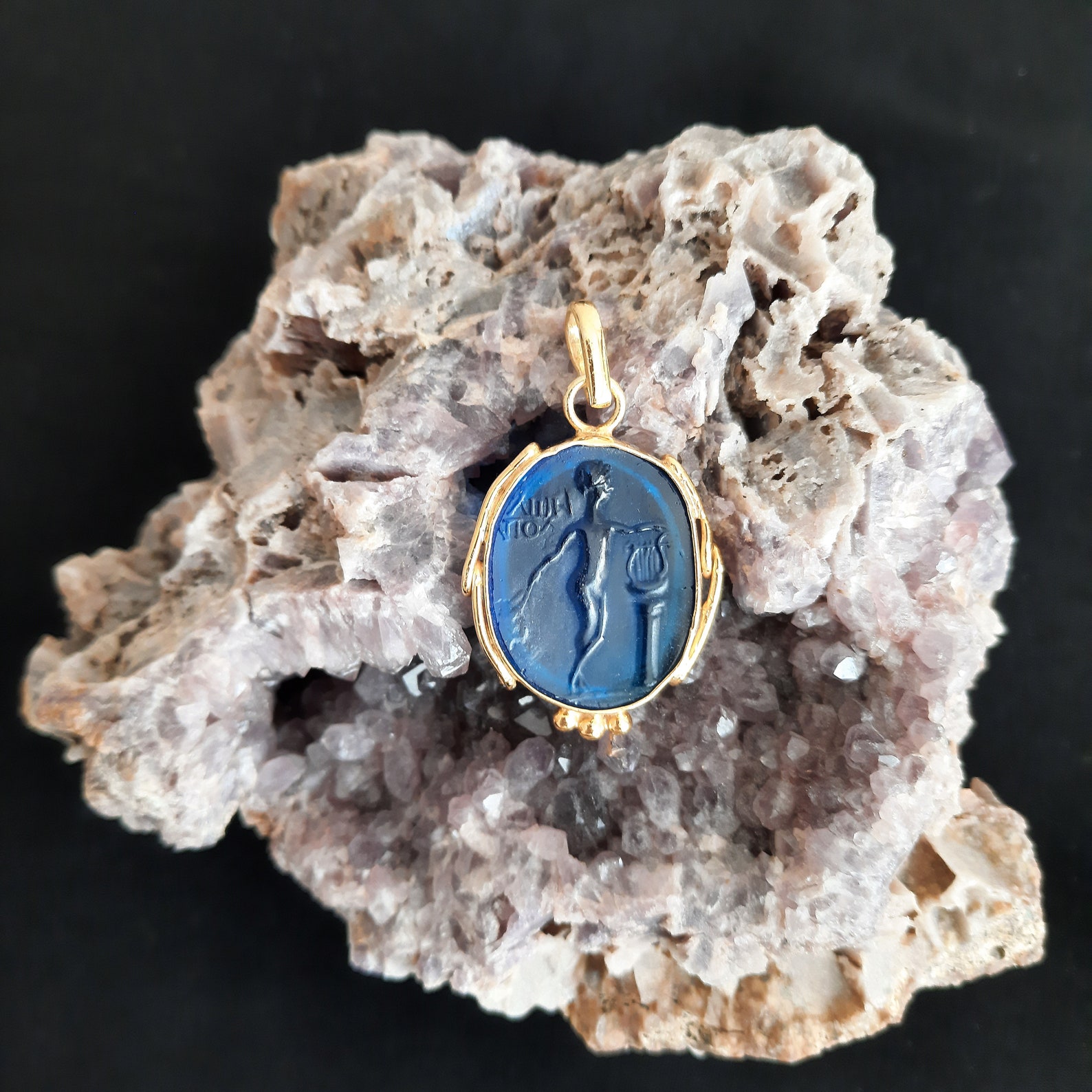 Intaglio Glass Apollo Pendant Glass Art Intaglio Silver Pendant Ancient ...