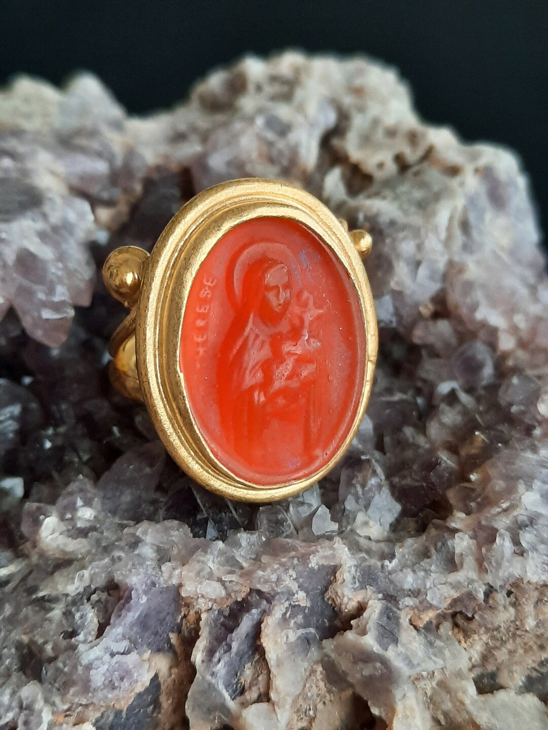 Intaglio Glass Saint Teresa Ring ,glass Art Intaglio Silver Ring ...