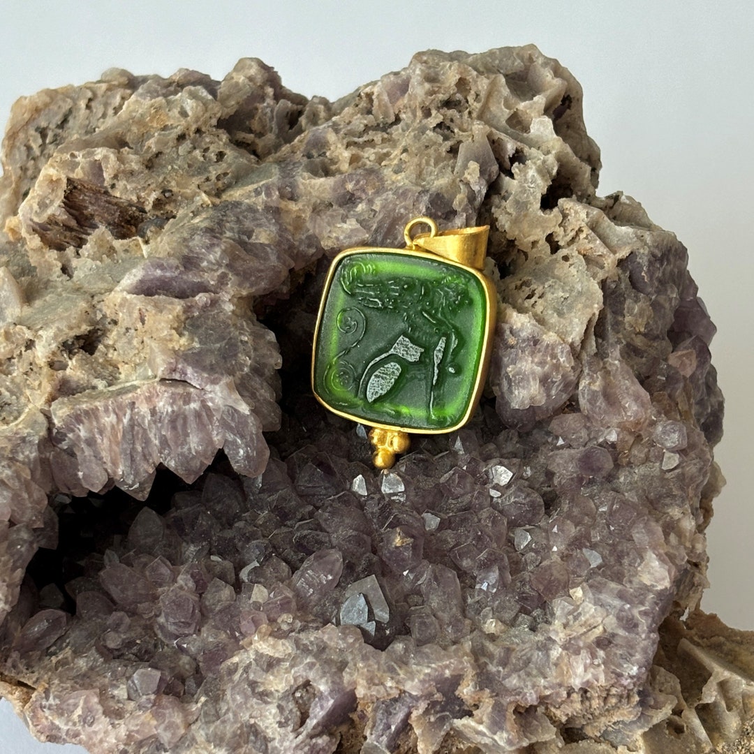 Intaglio Glass Ancient Greek Sphinx Necklace , Glass Art Intaglio ...