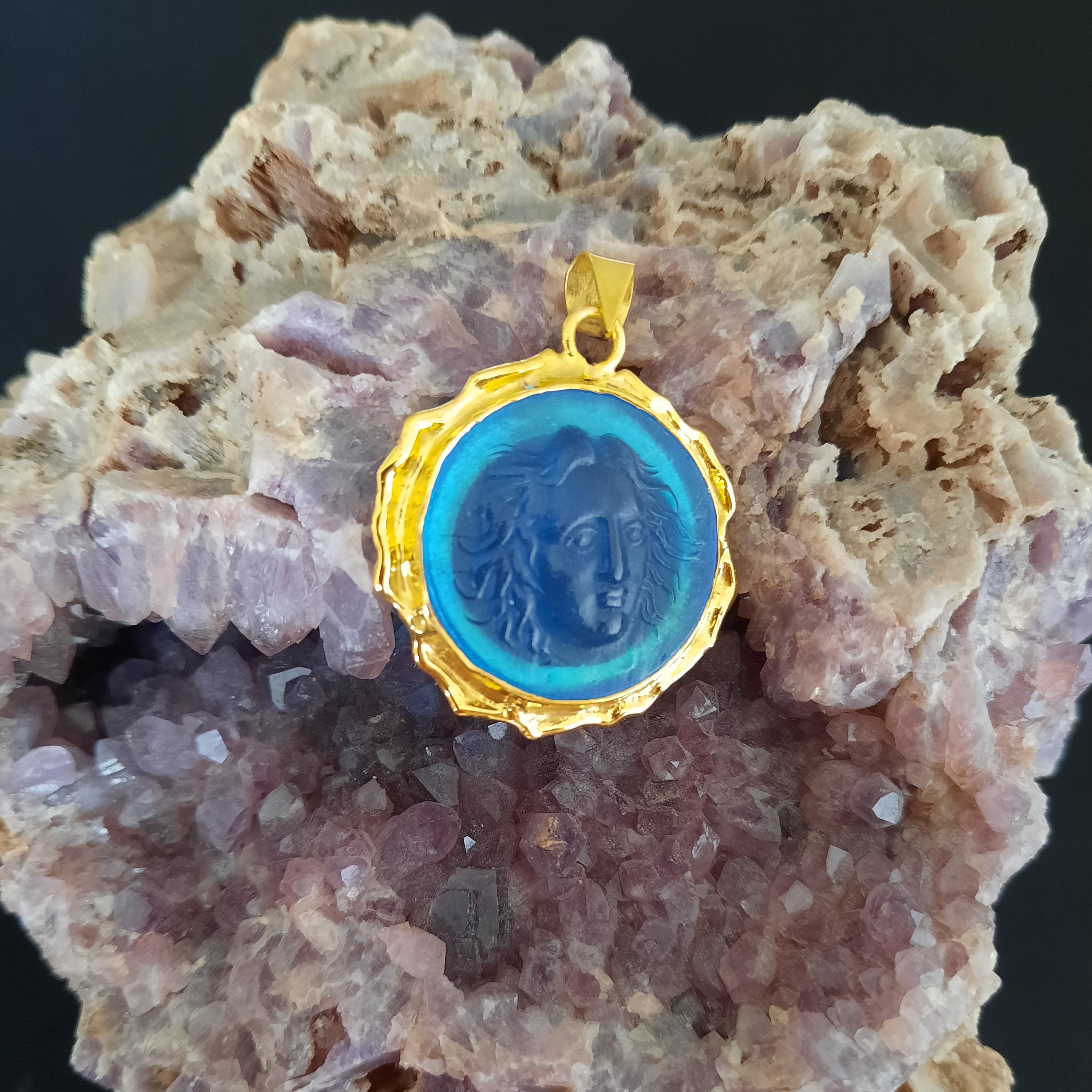 Intaglio Glass Apollo Pendant Glass Art Intaglio Silver Pendant Ancient ...