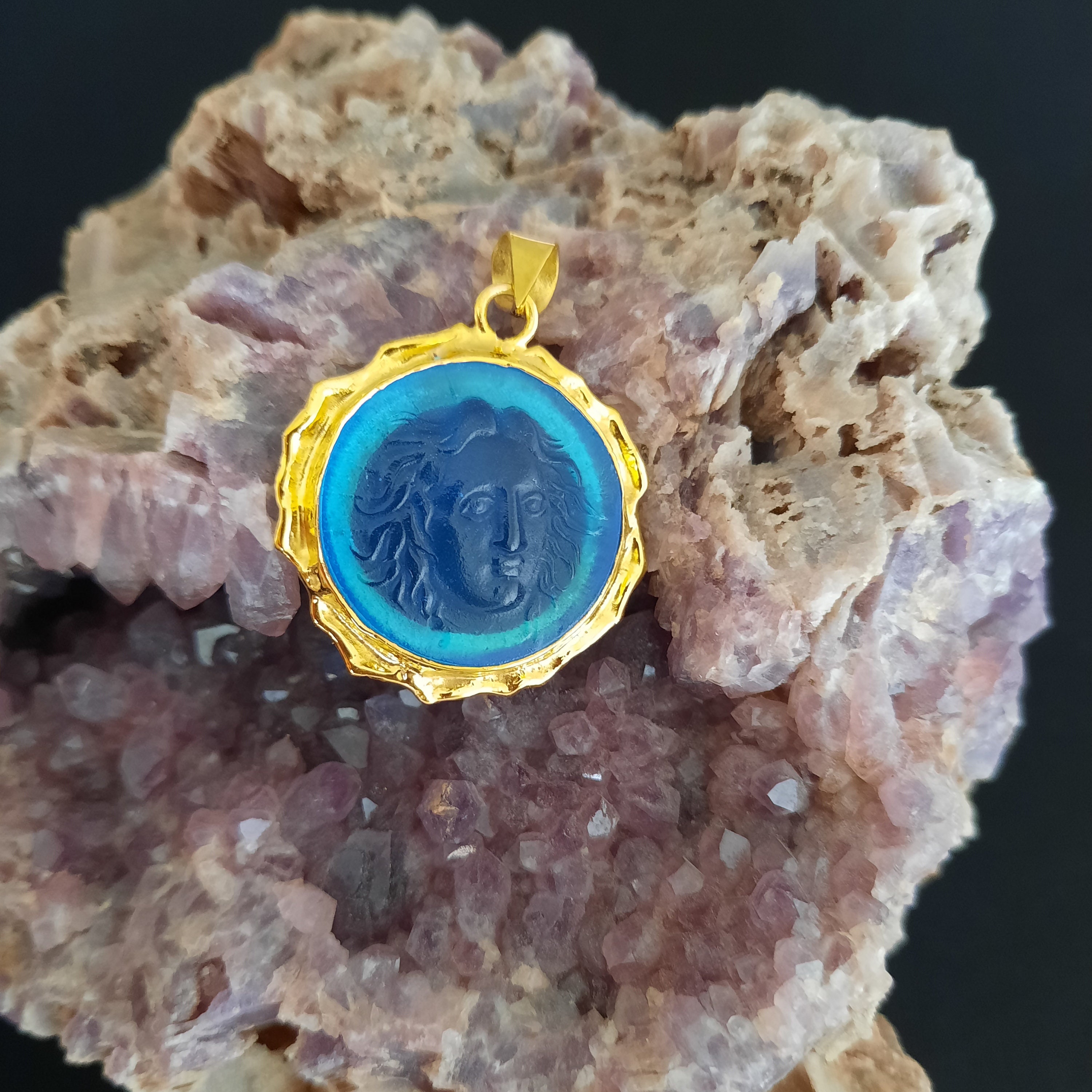 Intaglio Glass Apollo Pendant Glass Art Intaglio Silver Pendant Ancient ...