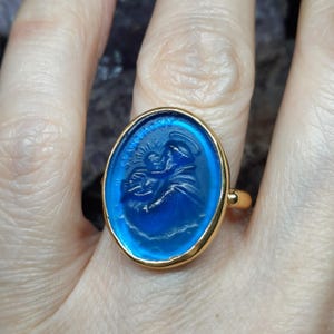 Intaglio Glass Saint Anthony Ring ,glass Art Intaglio Silver Ring ...