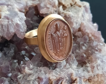 Intaglio Glass Saint Jude Ring ,glass Art Intaglio Silver Ring ,ancient ...