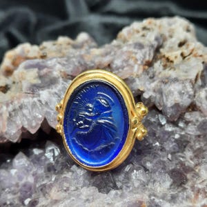 Intaglio Glass Saint Anthony Ring ,glass Art Intaglio Silver Ring ...