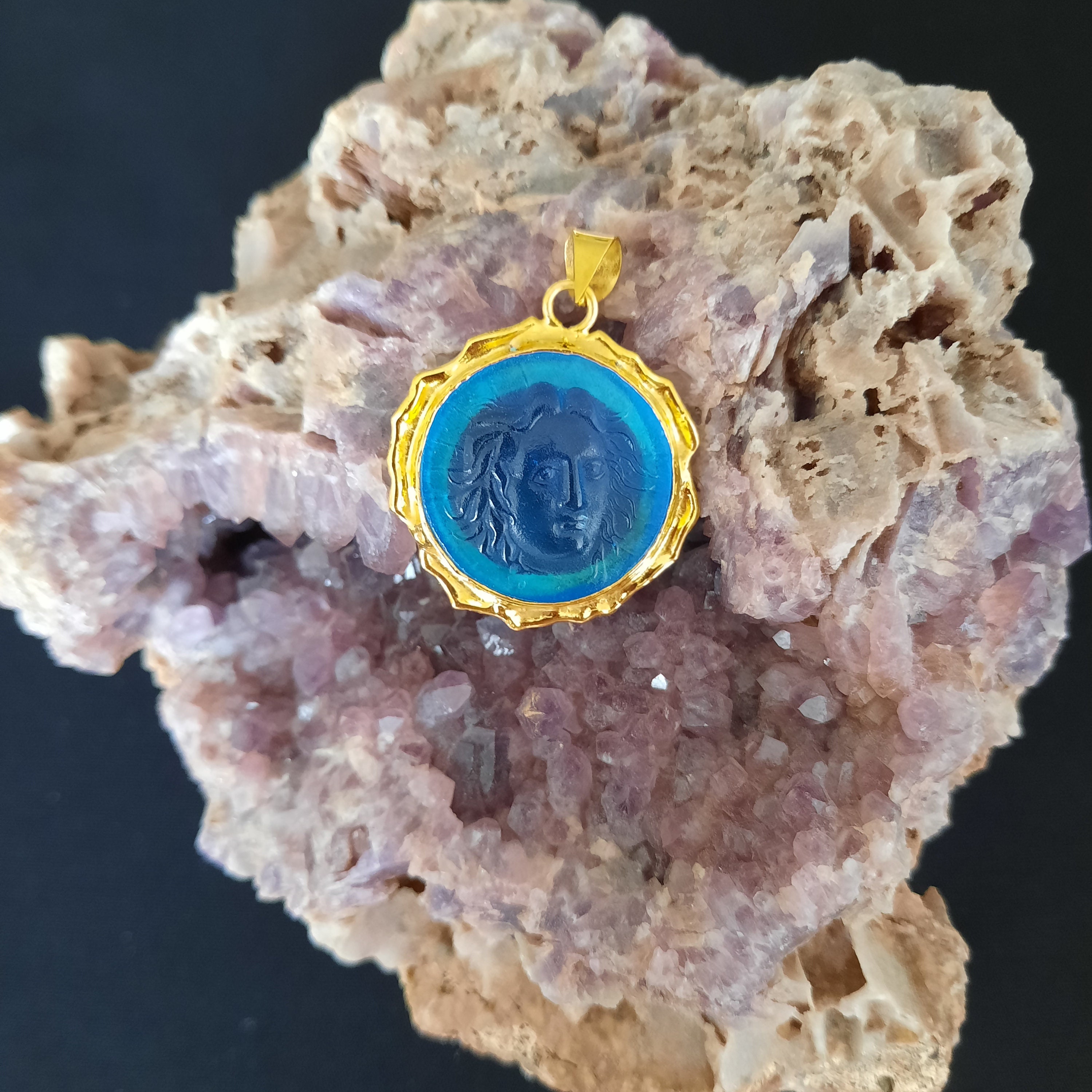 Intaglio Glass Apollo Pendant Glass Art Intaglio Silver Pendant Ancient ...