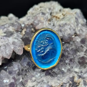 Intaglio Glass Saint Anthony Ring ,glass Art Intaglio Silver Ring ...