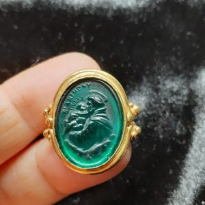 Intaglio Glass Saint Anthony Ring ,glass Art Intaglio Silver Ring ...