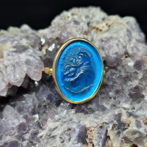 Intaglio Glass Saint Anthony Ring ,glass Art Intaglio Silver Ring ...