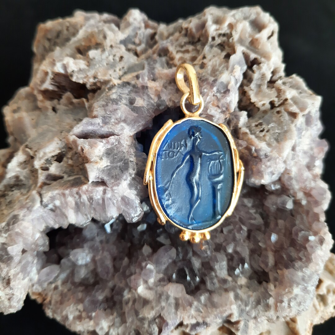 Intaglio Glass Apollo Pendant Glass Art Intaglio Silver Pendant Ancient ...