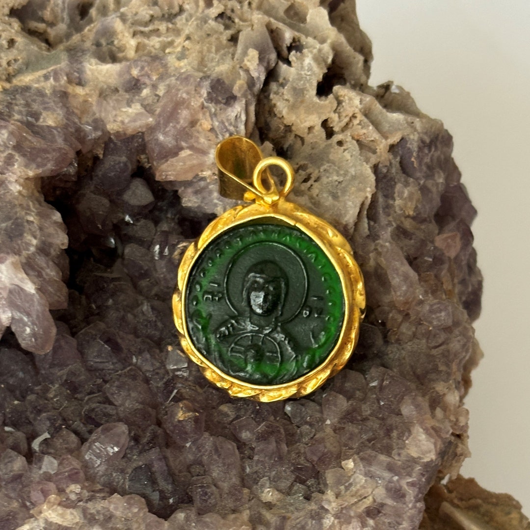 Byzantine Emperor Zoe Carved Glass Necklace Glass Art Intaglio Silver ...