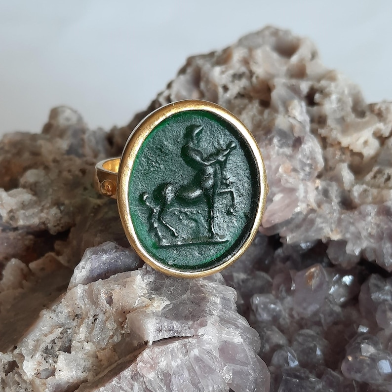 Intaglio Glass Antique Greek Mythology Centaur Ring ,glass Art Intaglio ...