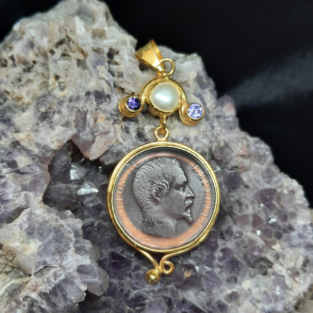 Antique Napoleon Bonaparte With Zircon Pendant, Glass Art Intaglio ...
