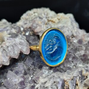 Intaglio Glass Saint Anthony Ring ,glass Art Intaglio Silver Ring ...