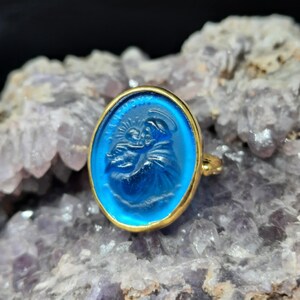 Intaglio Glass Saint Anthony Ring ,glass Art Intaglio Silver Ring ...