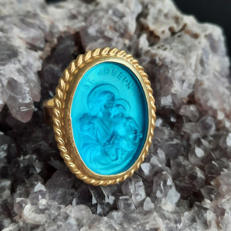 Intaglio Glass Saint Joseph Ring ,glass Art Intaglio Silver Ring ...