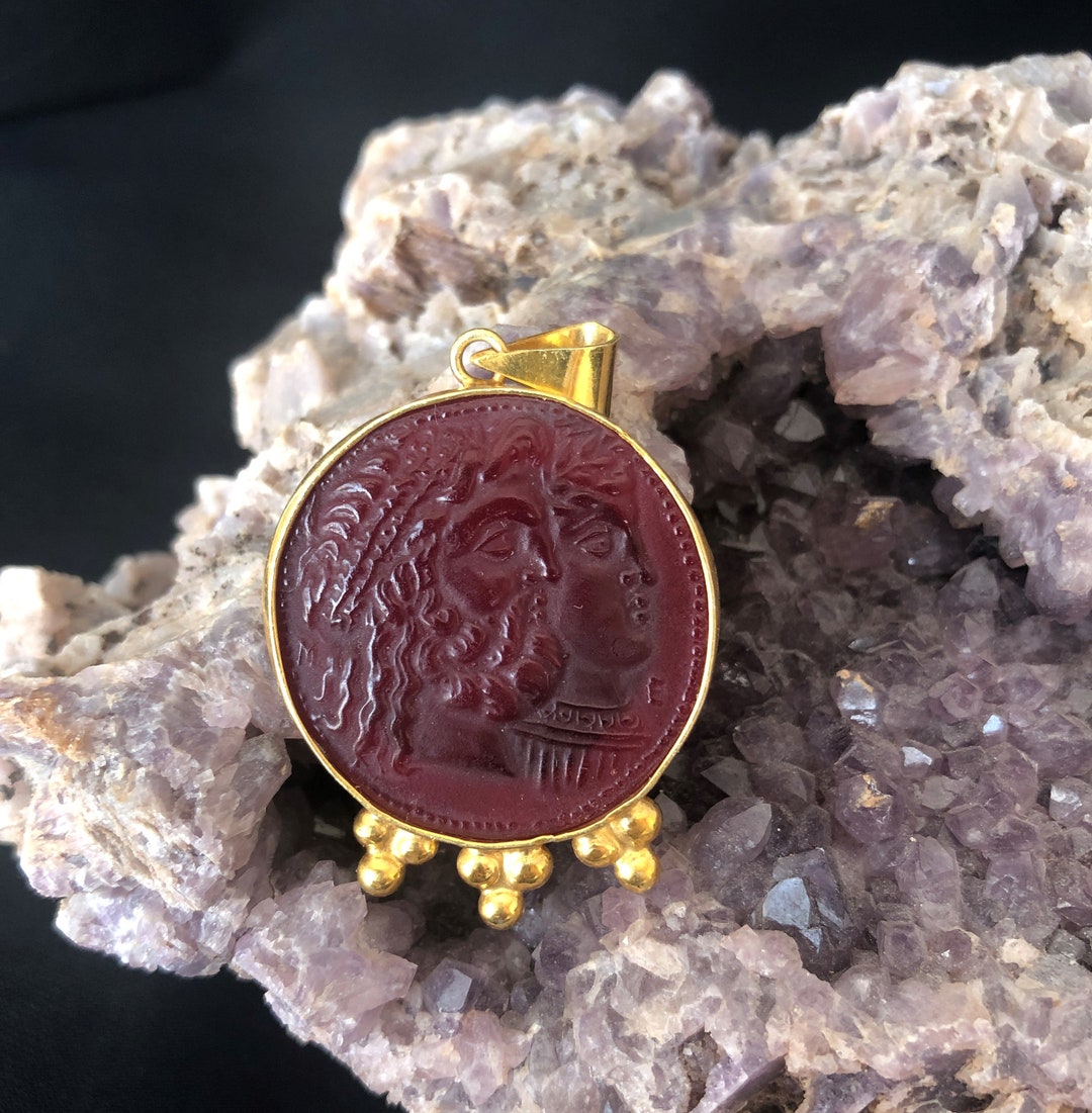 Intaglio Glass Pendant Hera and Zeus Pendant Glass Art Intaglio Silver ...