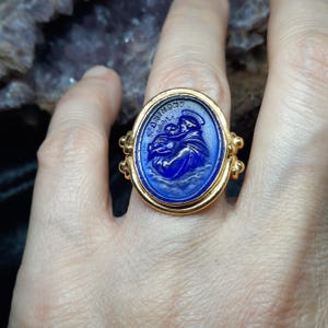 Intaglio Glass Saint Anthony Ring ,glass Art Intaglio Silver Ring ...
