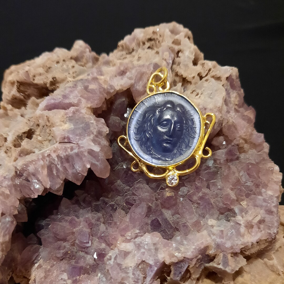 Intaglio Glass Apollo Pendant Glass Art Intaglio Silver Pendant Ancient ...