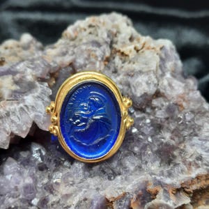 Intaglio Glass Saint Anthony Ring ,glass Art Intaglio Silver Ring ...